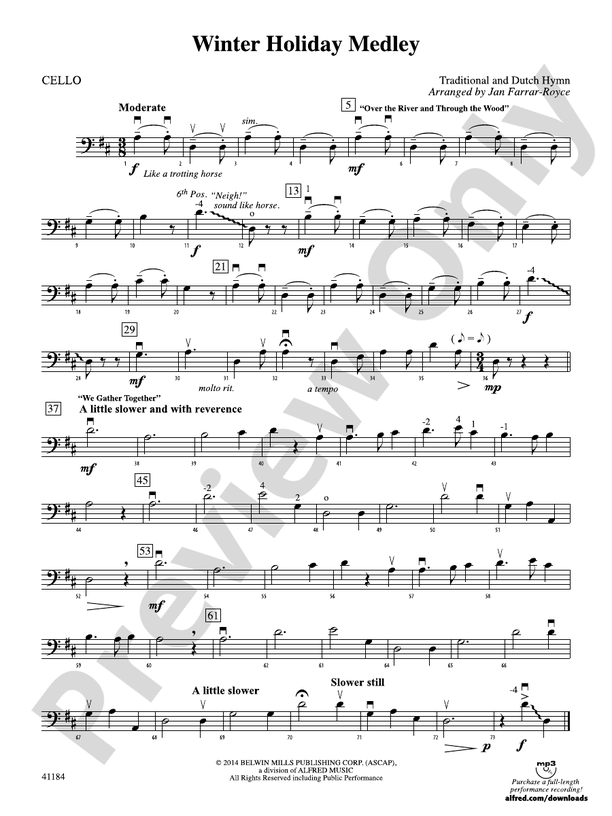 Winter Holiday Medley: Cello: Cello Part - Digital Sheet Music Download