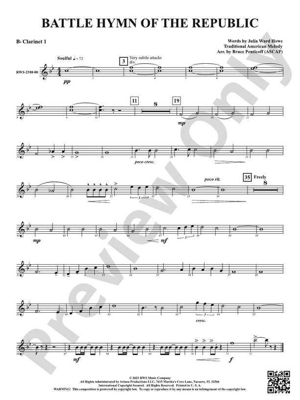 Battle Hymn of the Republic: 1st B-flat Clarinet: 1st B-flat Clarinet ...