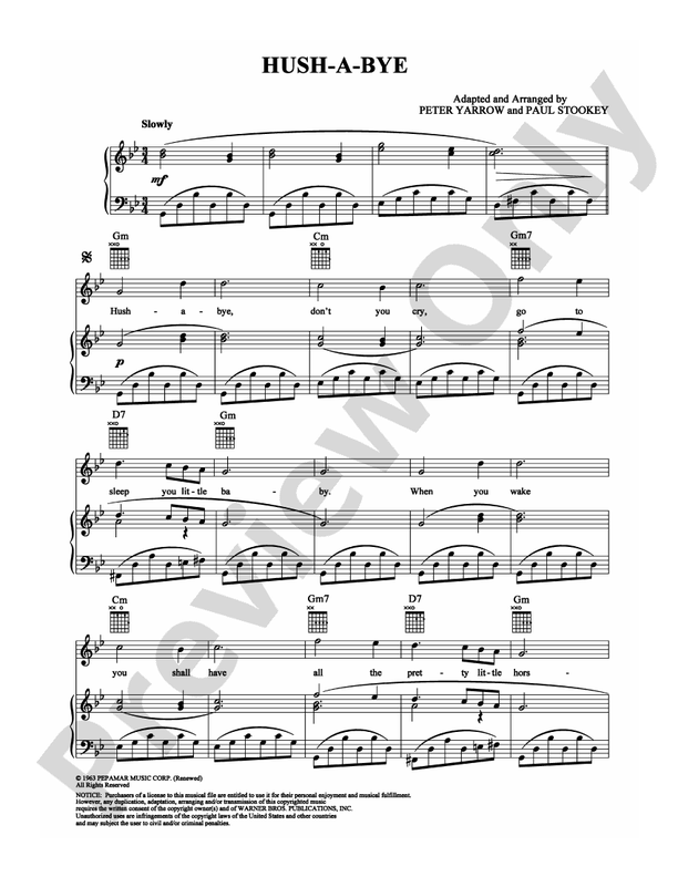 Hush-A-Bye: Piano/Vocal/Chords: Peter, Paul & Mary - Digital Sheet Music Download