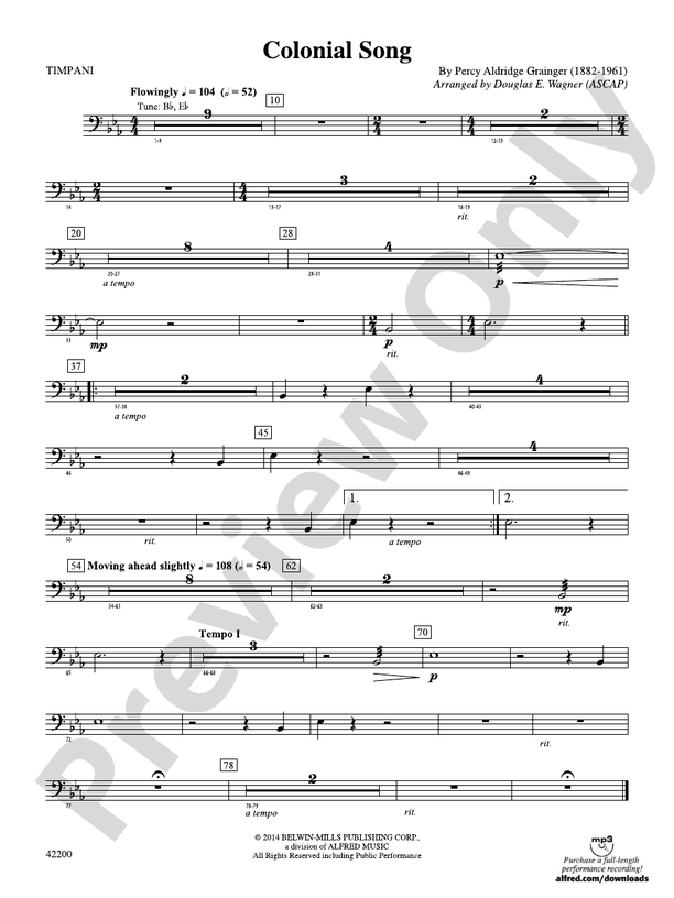 Colonial Song: Timpani: Timpani Part - Digital Sheet Music Download