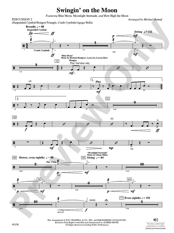 Swingin' on the Moon: 2nd Percussion: 2nd Percussion Part - Digital Sheet Music Download