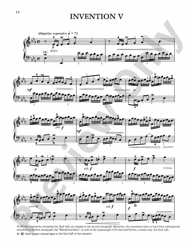 Bach: Two and Three-Part Inventions (Ed. Hans Bischoff): Invention V ...