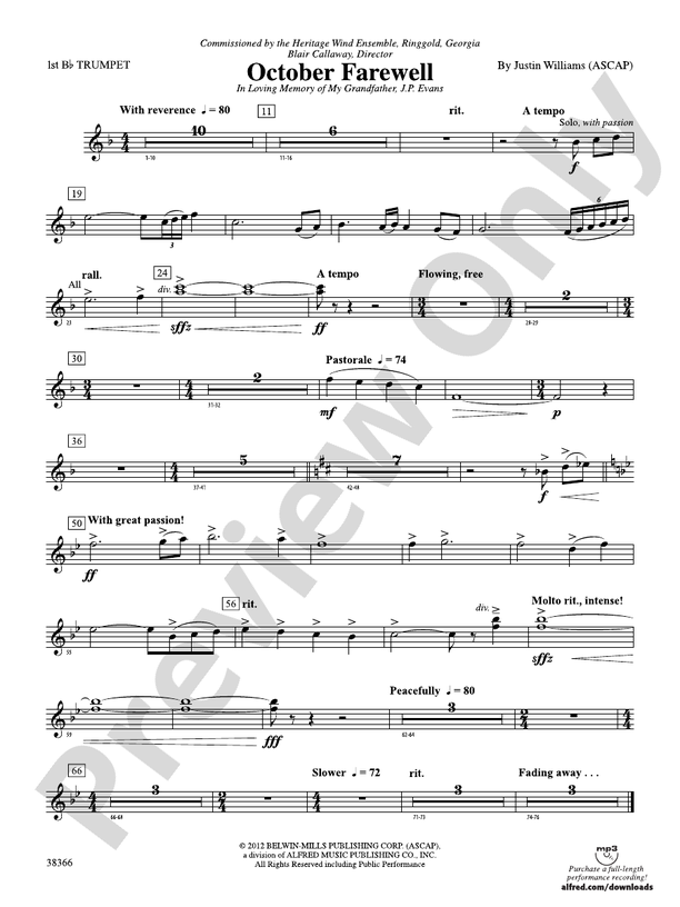 October Farewell: 1st B-flat Trumpet: 1st B-flat Trumpet Part - Digital ...