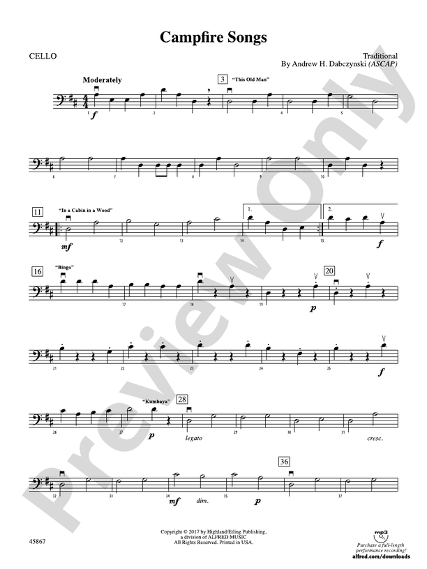 Campfire Songs: Cello: Cello Part - Digital Sheet Music Download