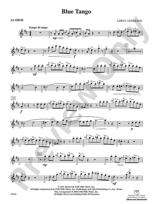 Blue Tango: Oboe: Oboe Part - Digital Sheet Music Download