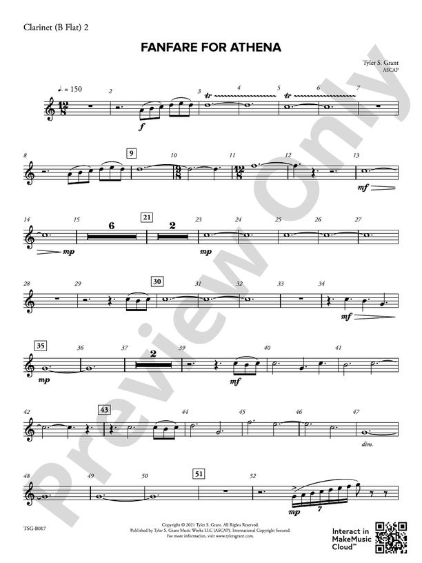 Fanfare for Athena: 2nd B-flat Clarinet: 2nd B-flat Clarinet Part ...