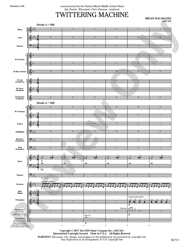 Twittering Machine: Score: Concert Band Score: Brian Balmages - Digital ...