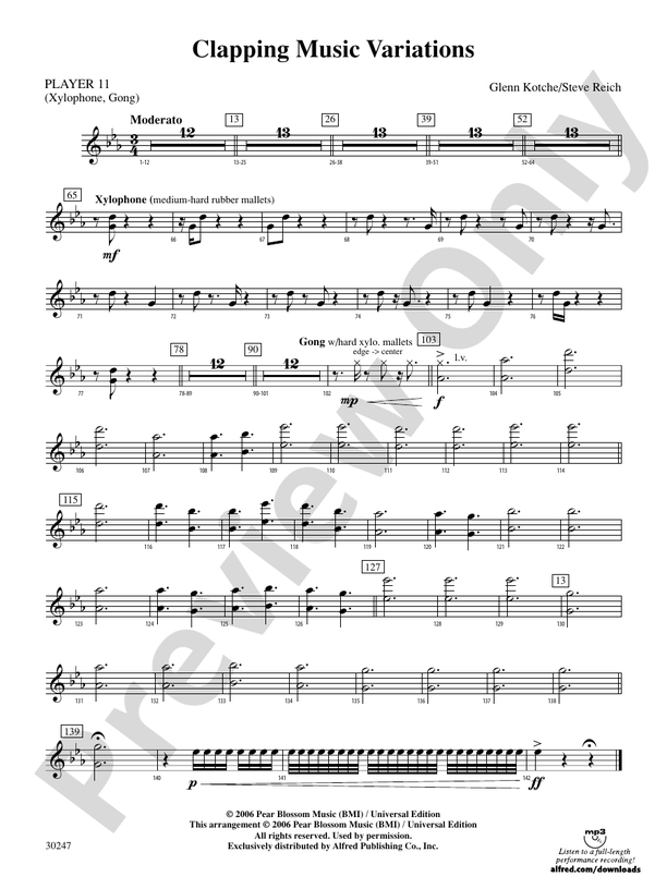 Clapping Music Variations: 11th Percussion Part - Digital Sheet Music ...