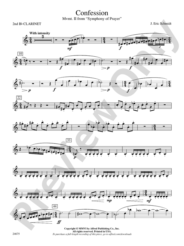 Confession (Movement 2 of Symphony of Prayer): 2nd B-flat Clarinet: 2nd ...