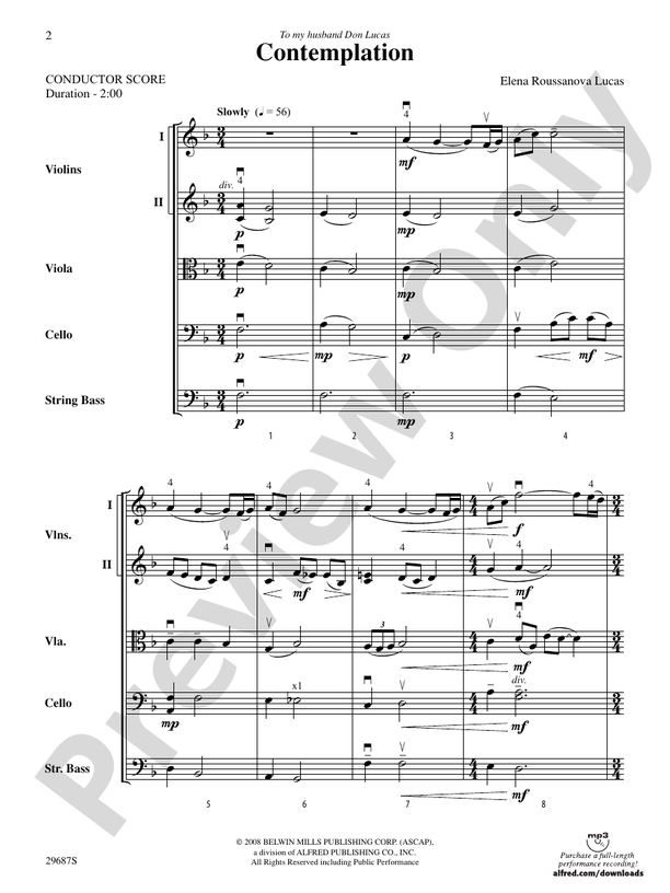 Contemplation: String Orchestra Conductor Score & Parts: Elena Roussanova Lucas - Digital Sheet ...