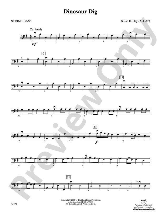 Dinosaur Dig: String Bass: String Bass Part - Digital Sheet Music Download