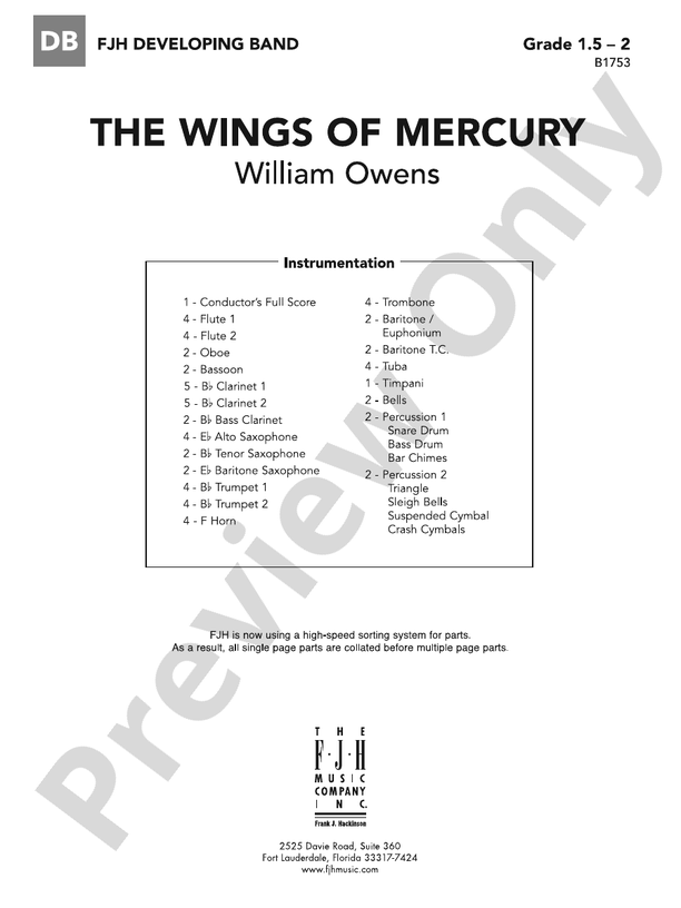 The Wings of Mercury: Concert Band Conductor Score & Parts: William ...