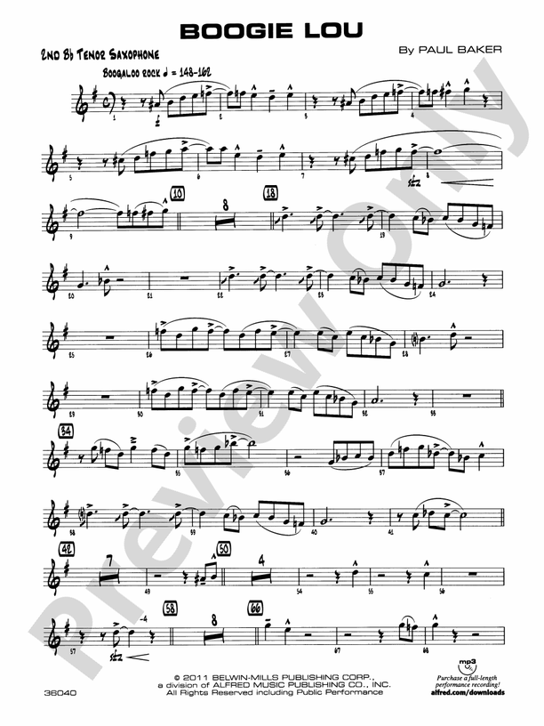 Boogie Lou: 2nd B-flat Tenor Saxophone: 2nd B-flat Tenor Saxophone Part - Digital Sheet Music ...
