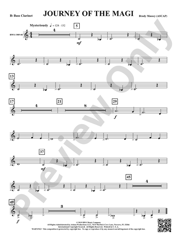 Journey of the Magi: B-flat Bass Clarinet: B-flat Bass Clarinet Part ...