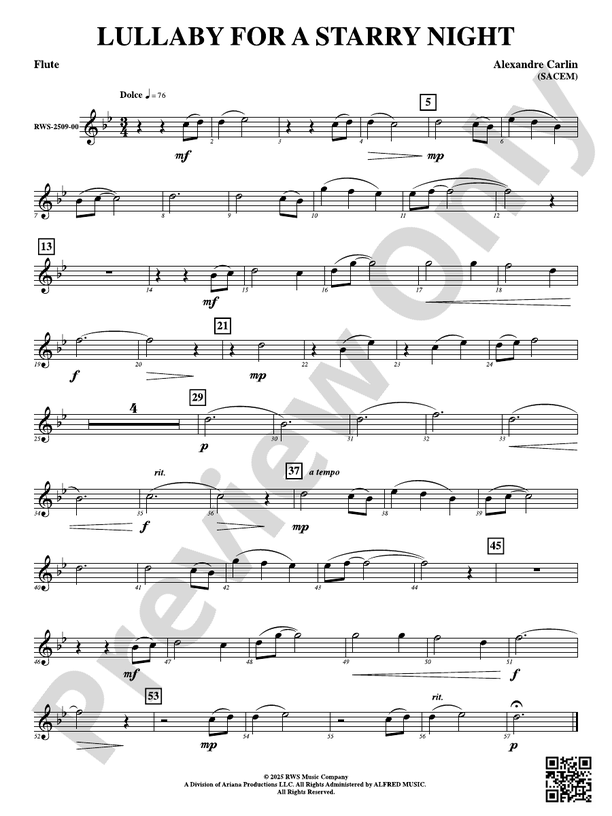 Lullaby For A Starry Night: Flute: Flute Part: Alexandre Carlin ...