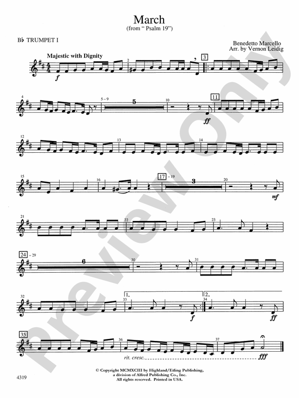 March from "Psalm 19": 1st B-flat Trumpet: 1st B-flat Trumpet Part ...
