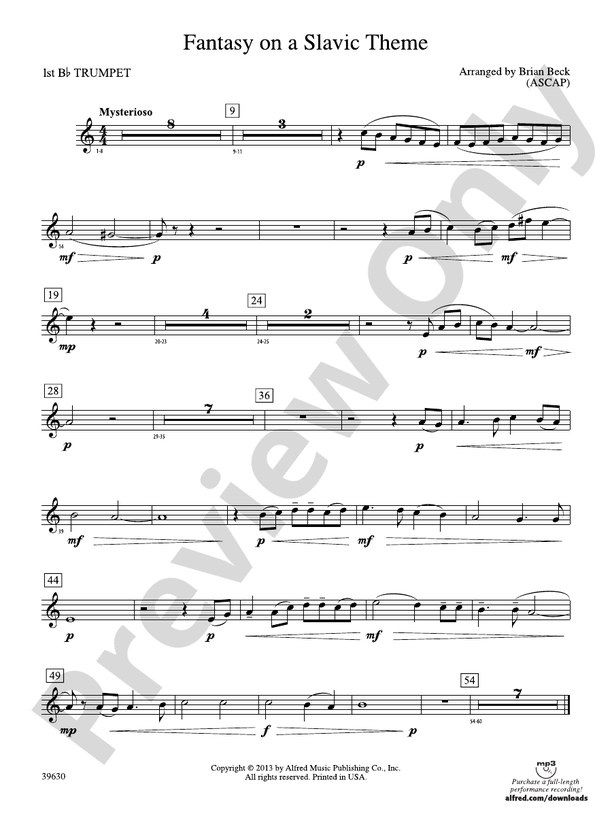 Fantasy on a Slavic Theme: 1st B-flat Trumpet: 1st B-flat Trumpet Part ...