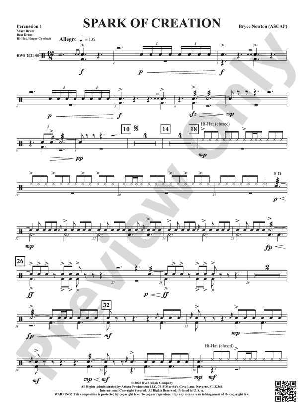 Spark of Creation: 1st Percussion: 1st Percussion Part: Bryce Newton - Digital Sheet Music Download