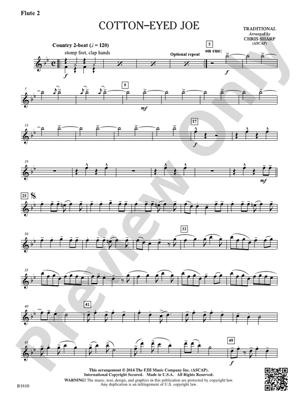 Cotton-Eyed Joe: Flute 2: Flute 2 Part - Digital Sheet Music Download