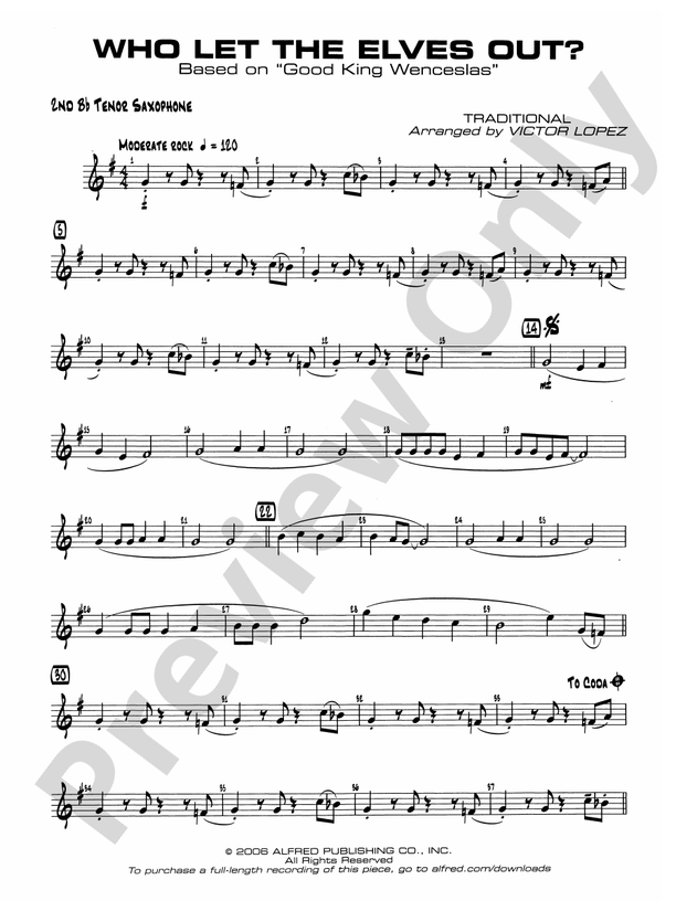Who Let the Elves Out?: 2nd B-flat Tenor Saxophone: 2nd B-flat Tenor Saxophone Part - Digital ...