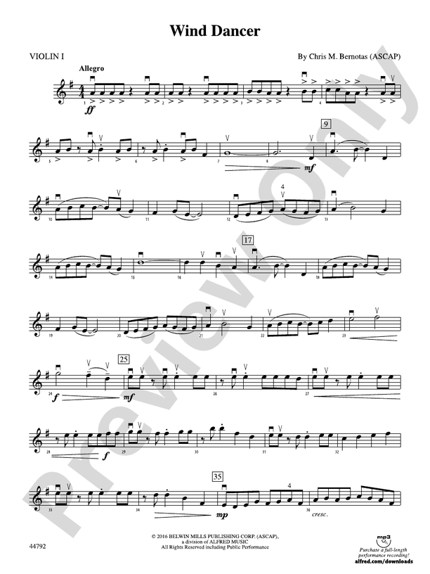 Wind Dancer: 1st Violin: 1st Violin Part - Digital Sheet Music Download