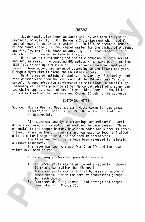 O Magnum Mysterium: SATB Double Chorus Choral Octavo: Jacob Handl ...