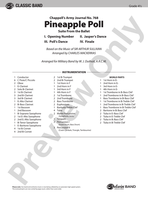 Pineapple Poll (Suite from the Ballet): Score: Concert Band Score - Digital Sheet Music Download