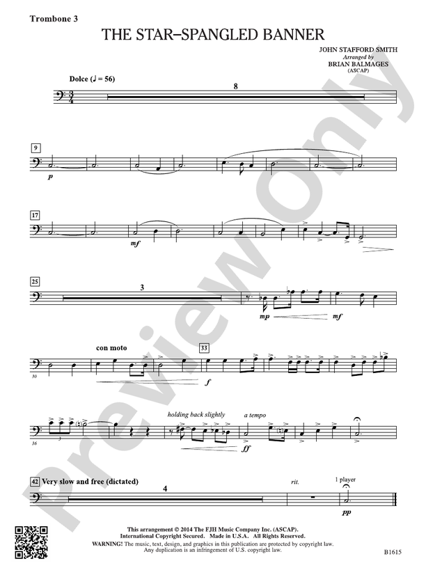 The Star-Spangled Banner: Trombone 3: Trombone 3 Part: John Stafford ...