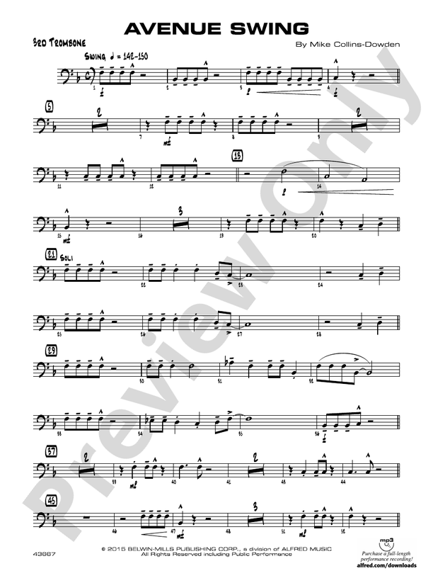 Avenue Swing: 3rd Trombone: 3rd Trombone Part - Digital Sheet Music Download