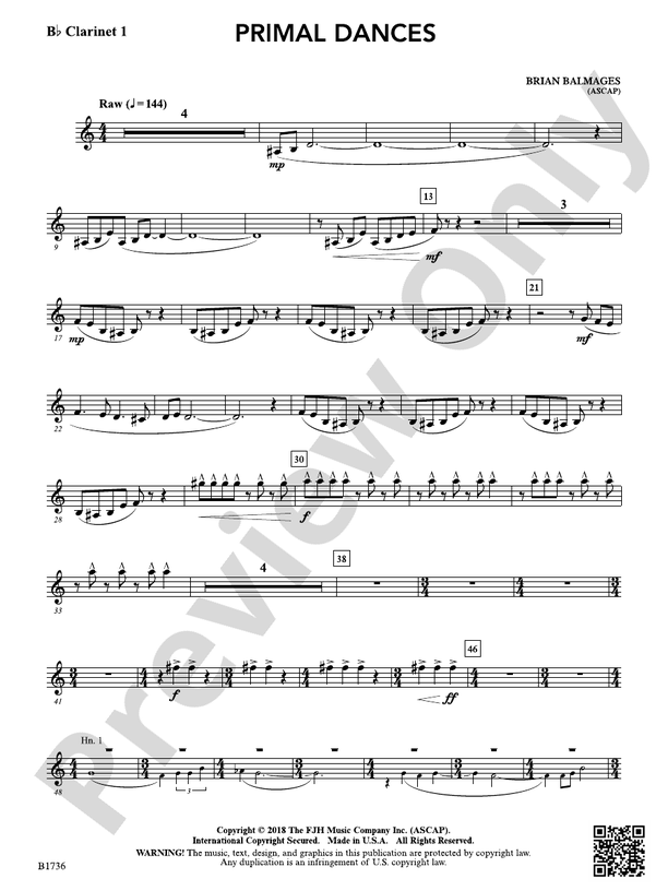 Primal Dances: B-flat Clarinet 1: B-flat Clarinet 1 Part: Brian Balmages - Digital Sheet Music ...
