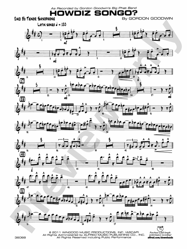 Howdiz Songo?: 2nd B-flat Tenor Saxophone: 2nd B-flat Tenor Saxophone Part - Digital Sheet Music ...