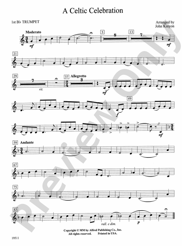 A Celtic Celebration: 1st B-flat Trumpet: 1st B-flat Trumpet Part ...