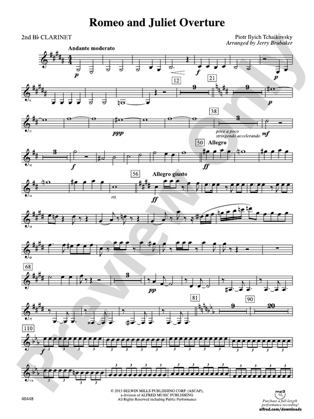 Romeo and Juliet Overture: 2nd B-flat Clarinet: 2nd B-flat Clarinet Part - Digital Sheet Music ...