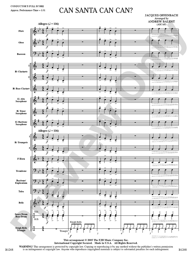 Can Santa Can Can?: Score: Concert Band Score: Jacques Offenbach ...
