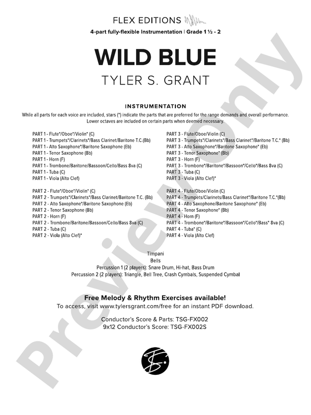 Wild Blue: Score: Concert Band Score: Tyler S. Grant - Digital Sheet ...