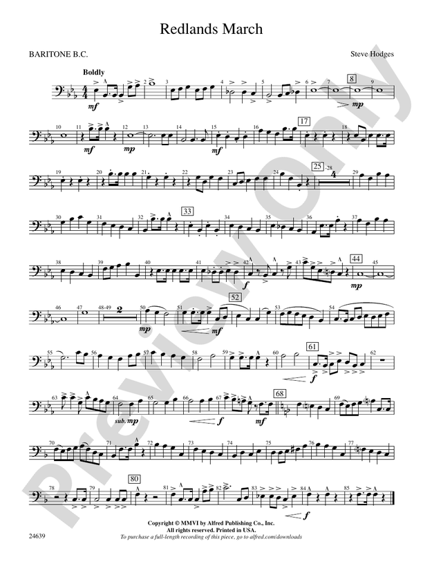 Redlands March: Baritone B.C.: Baritone B.C. Part - Digital Sheet Music ...
