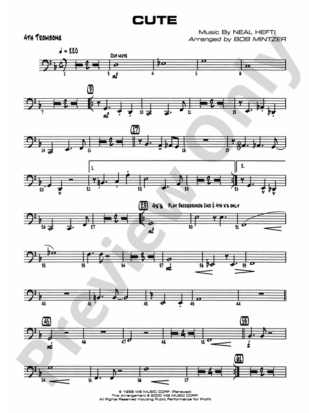 Cute: 4th Trombone: 4th Trombone Part - Digital Sheet Music Download