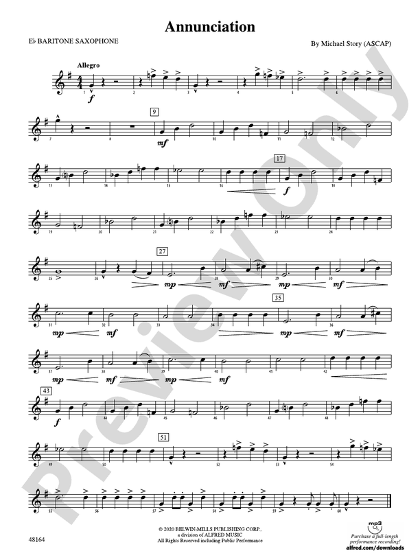 Annunciation: E-flat Baritone Saxophone: E-flat Baritone Saxophone Part - Digital Sheet Music ...