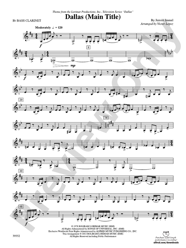 Dallas (Main Title): B-flat Bass Clarinet: B-flat Bass Clarinet Part ...