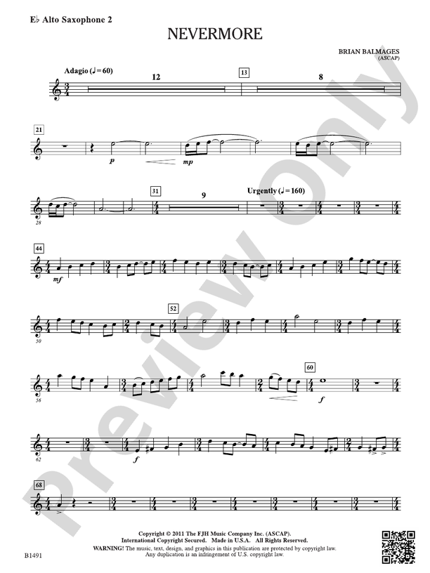 Nevermore: E-flat Alto Saxophone 2: E-flat Alto Saxophone 2 Part: Brian Balmages - Digital Sheet ...