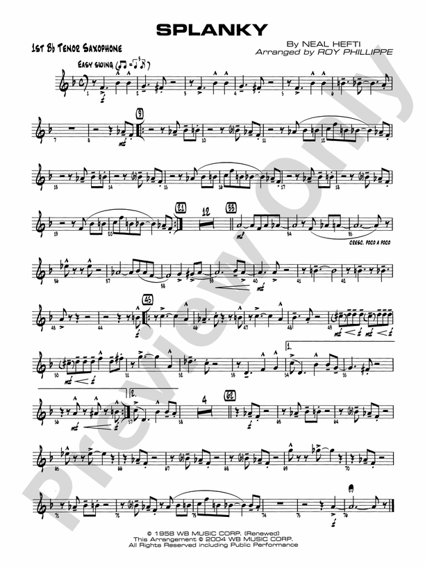 Splanky: B-flat Tenor Saxophone: B-flat Tenor Saxophone Part - Digital ...