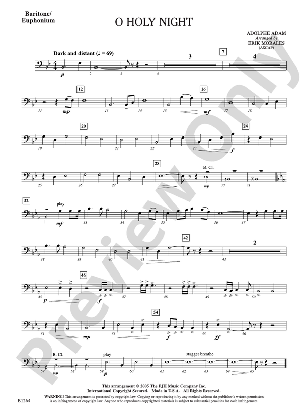 O Holy Night: Baritone/Euphonium: Baritone/Euphonium Part: Adolphe Adam ...