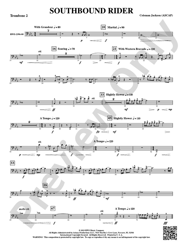 Southbound Rider: 2nd Trombone: 2nd Trombone Part: Coleman Jackson - Digital Sheet Music Download