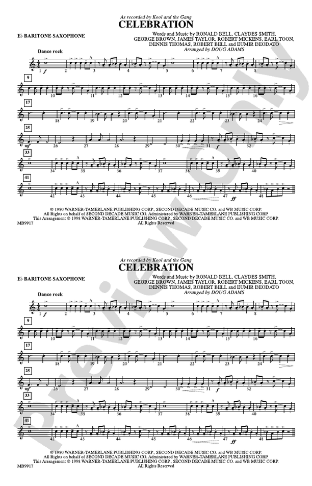 Celebration: E-flat Baritone Saxophone: E-flat Baritone Saxophone Part - Digital Sheet Music ...