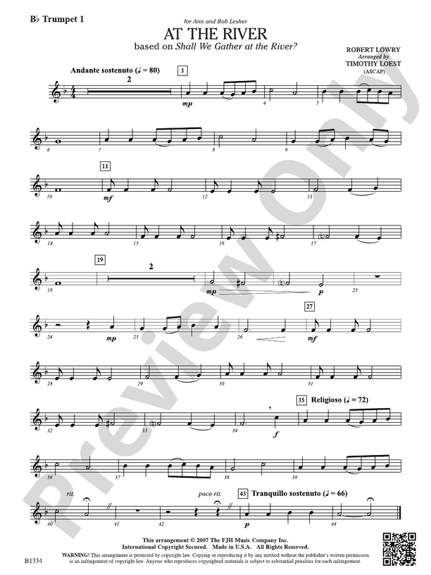 At the River: B-flat Trumpet 1: B-flat Trumpet 1 Part: Timothy Loest ...