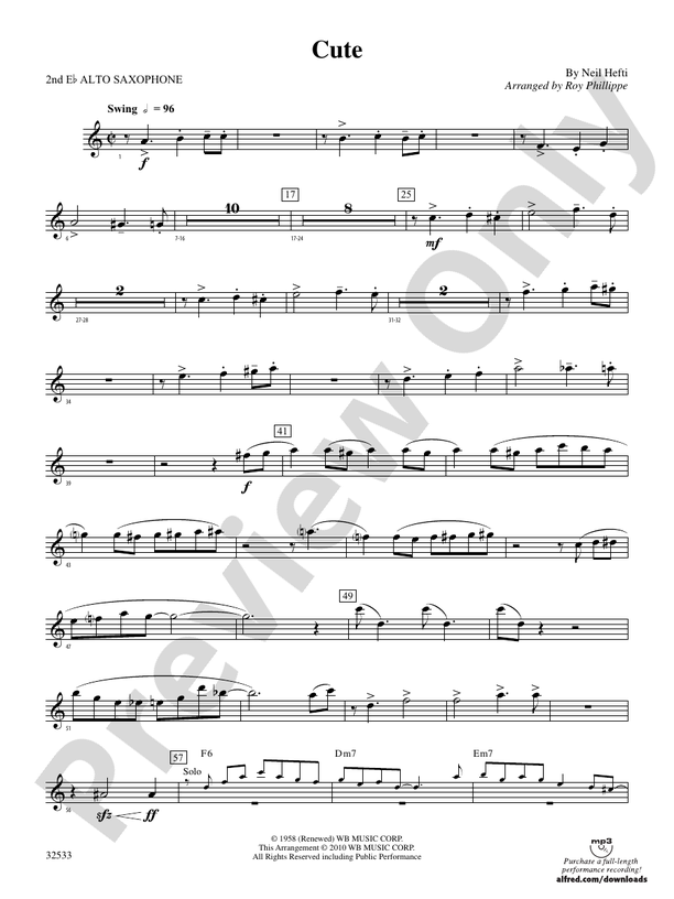 Cute: 2nd E-flat Alto Saxophone: 2nd E-flat Alto Saxophone Part - Digital Sheet Music Download