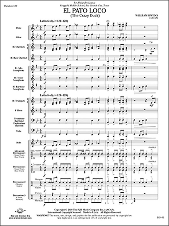 El Pato Loco: Concert Band Conductor Score: William Owens | Alfred Music