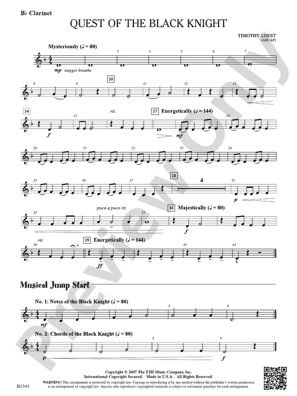 Quest of the Black Knight: B-flat Clarinet: B-flat Clarinet Part ...