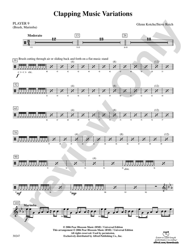 Clapping Music Variations: 9th Percussion Part - Digital Sheet Music Download
