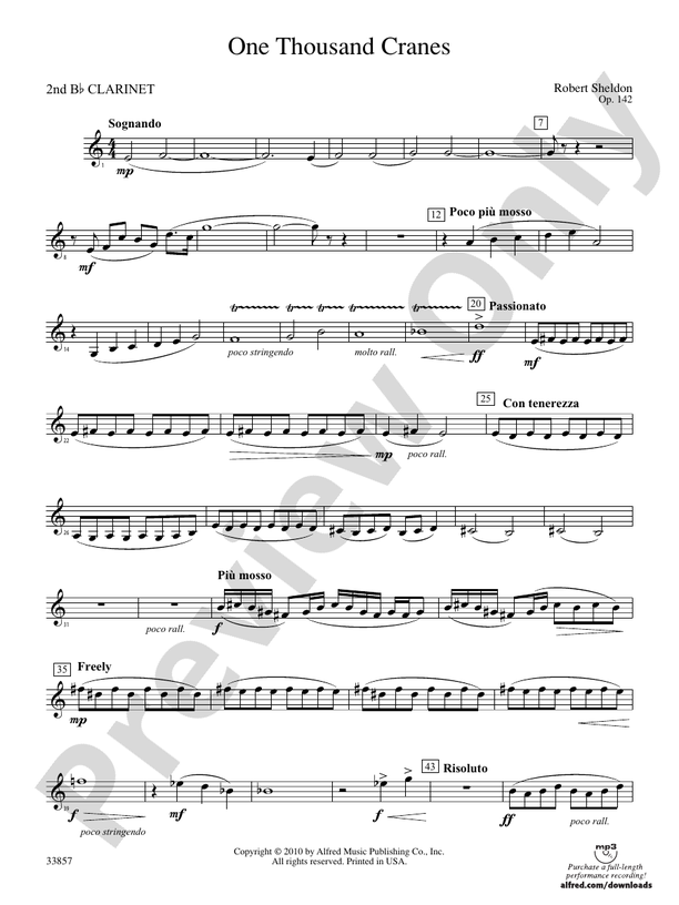 One Thousand Cranes: 2nd B-flat Clarinet: 2nd B-flat Clarinet Part - Digital Sheet Music Download